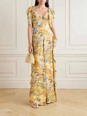 Etro Ruffled Backless Floral Print Maxi Dress