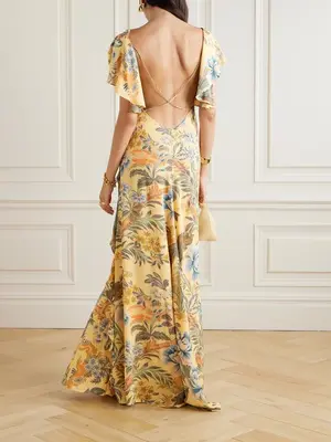 Etro Ruffled Backless Floral Print Maxi Dress