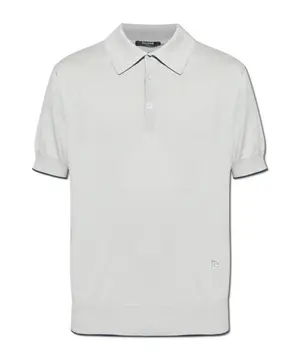 Balmain Logo Embroidered Polo Shirt - Grey