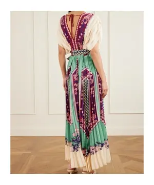 La DoubleJ V-neck Floral Pleated Midi Dress - Multicolor