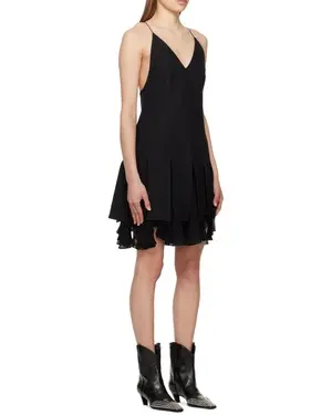 Khaite V-neck Sleeveless Mini Dress With Lotus Trim