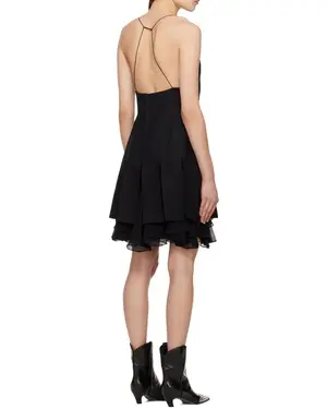 Khaite V-neck Sleeveless Mini Dress With Lotus Trim