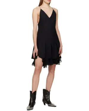Khaite V-neck Sleeveless Mini Dress With Lotus Trim