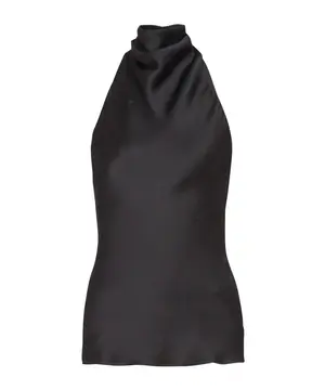 Balmain Backless Crepe Satin High Neck Top - Black