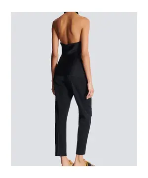 Balmain Backless Crepe Satin High Neck Top - Black