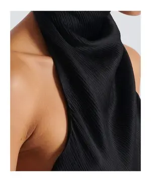 Balmain Backless Crepe Satin High Neck Top - Black