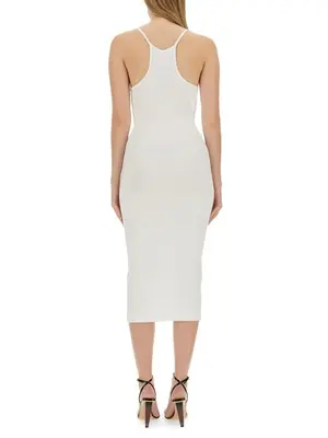 Moschino Logo Ribbed Midi Dress - White