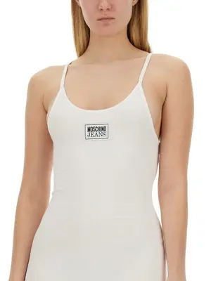 Moschino Logo Ribbed Midi Dress - White