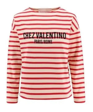 Valentino Garavani Logo Printed Striped Crewneck T-shirt - Red