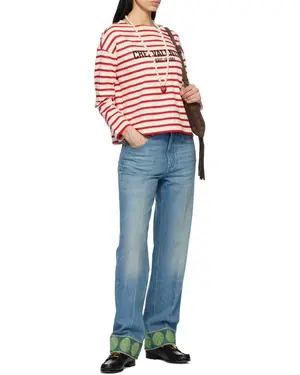 Valentino Garavani Logo Printed Striped Crewneck T-shirt - Red