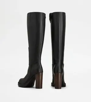 TOD'S Calfskin High-heeled Boots With Wooden Heel