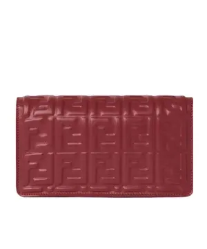 Fendi Baguette Ff Embossed Chain Wallet - Red