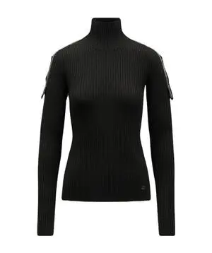 Moncler High-neck Ribbed Jumper With Embellished Shoulders