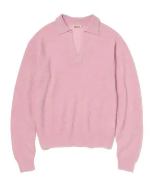Auralee Open Collar Knitted Sweater In Baby Suri Alpaca