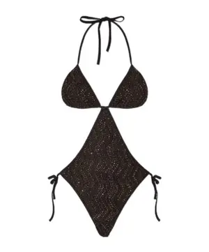 Missoni Missoni Sequined Zigzag Mesh One-Piece Swimsuit Brown