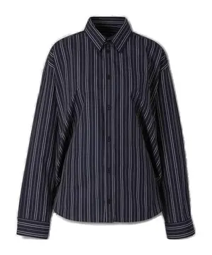 Balenciaga Pinstriped Long-sleeve Shirt With Lapel Collar