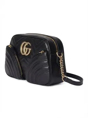 Gucci Logo Plaque Quilted Shoulder Bag - Black