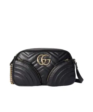 Gucci Logo Plaque Quilted Shoulder Bag - Black