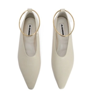 JIL SANDER Pointed Toe Ballerinas With Detachable Metal Anklet - Bone