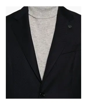 LARDINI Long Sleeve Single-breasted Blazer - Navy