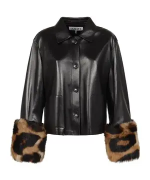 Loewe Leather Jacket With Fur Cuffs - Black