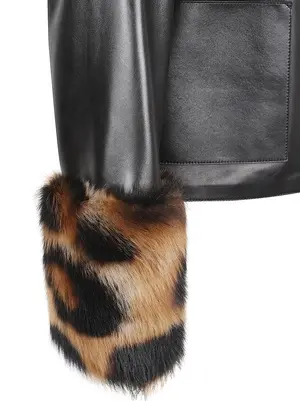 Loewe Leather Jacket With Fur Cuffs - Black