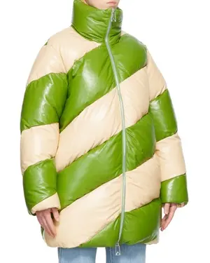 Bottega Veneta Paneled Zip Up Down Coat - Green