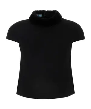 Prada Short-sleeved Top With Fur Collar