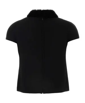 Prada Short-sleeved Top With Fur Collar