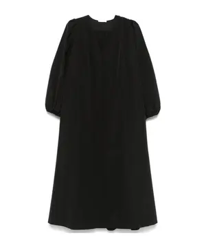 THE ROW Beauvoir V-neck Midi Dress With Balloon Sleeves And Pockets