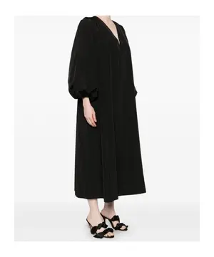THE ROW Beauvoir V-neck Midi Dress With Balloon Sleeves And Pockets
