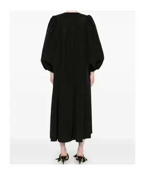 THE ROW Beauvoir V-neck Midi Dress With Balloon Sleeves And Pockets