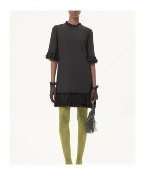 Valentino Garavani Short Sleeve Ruffled Crewneck Mini Dress