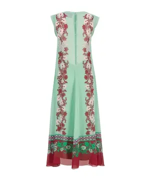 La DoubleJ Floral Silk Midi Dress - Green