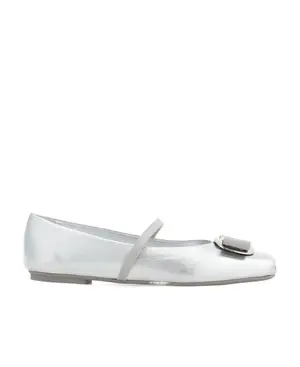 FERRAGAMO Silver Metallic Slip-on Flats With Logo Detail