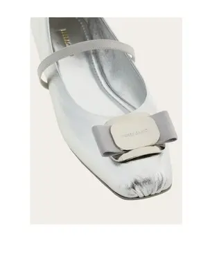 FERRAGAMO Silver Metallic Slip-on Flats With Logo Detail
