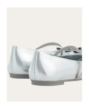 FERRAGAMO Silver Metallic Slip-on Flats With Logo Detail