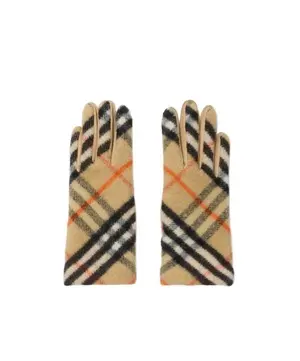 Burberry Checkered Panelled Gloves - Sand
