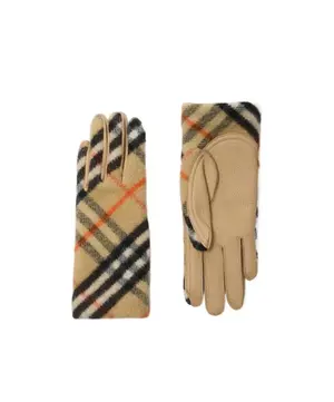 Burberry Checkered Panelled Gloves - Sand