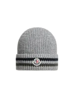 Moncler Striped Wool Beanie - Gray