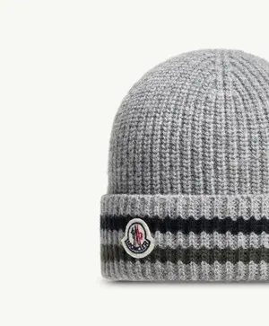 Moncler Striped Wool Beanie - Gray