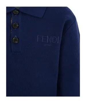 Fendi Embroidered Logo Wool Polo Shirt