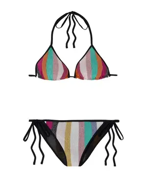 Missoni Striped Metallic Ribbed Crochet-knit Triangle Bikini - Black