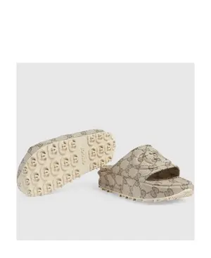 Gucci Monogram Motif Platform Slides - Nude