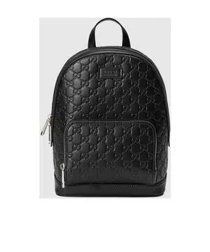 Gucci Signature Embossed Leather Backpack - Black