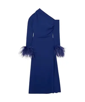16Arlington One Shoulder Feather Trimmed Dress - Blue