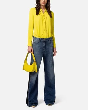Elisabetta Franchi Long-sleeved Shirt With Metal Chain Detail - Yellow