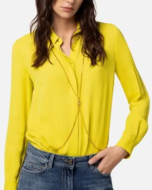 Elisabetta Franchi Long-sleeved Shirt With Metal Chain Detail - Yellow
