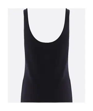 Saint Laurent Sleeveless Round Neck Tank Top With Logo - Black