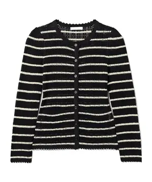 DÔEN Striped Openwork Knit Cardigan